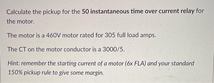 Solved Calculate the pickup for the 50 instantaneous time | Chegg.com