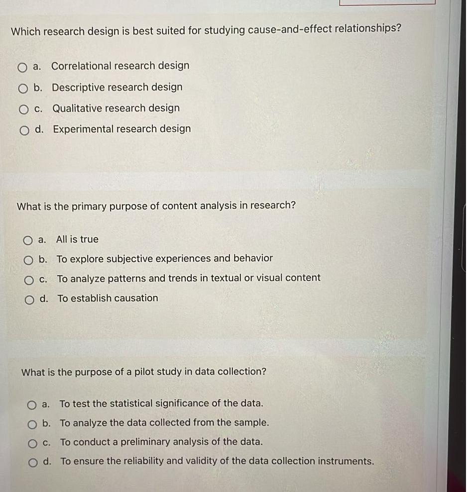 Solved Which research design is best suited for studying | Chegg.com