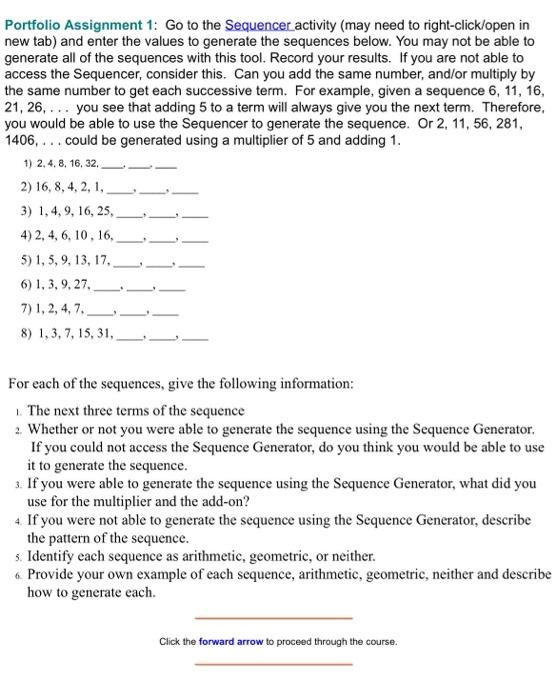 Solved Portfolio Assignment 1: Go to the Sequencer activity | Chegg.com