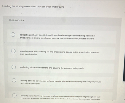 Solved Leading the strategy execution process does not | Chegg.com