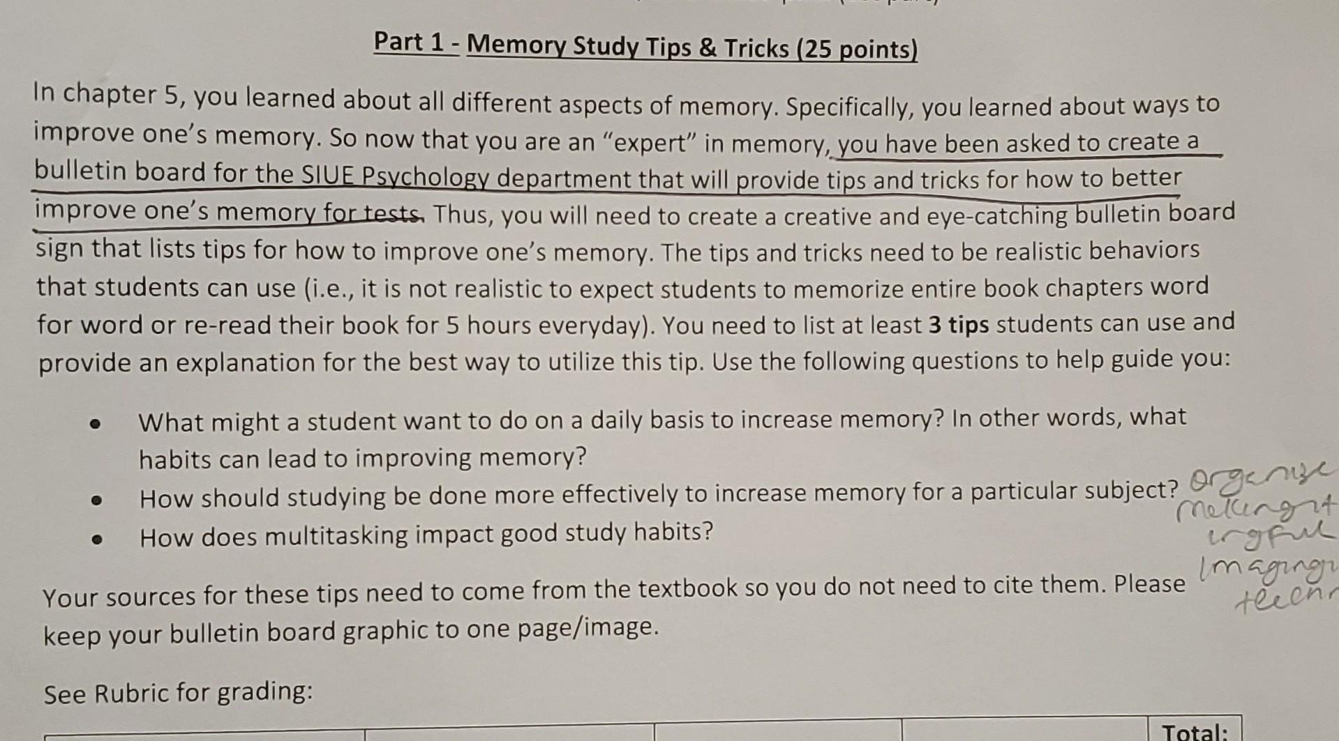 Solved Part 1 - Memory Study Tips \& Tricks (25 points) In | Chegg.com