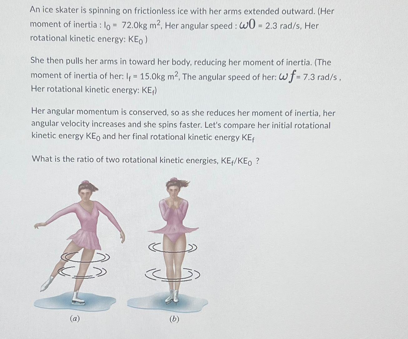 Solved An ice skater is spinning on frictionless ice with | Chegg.com