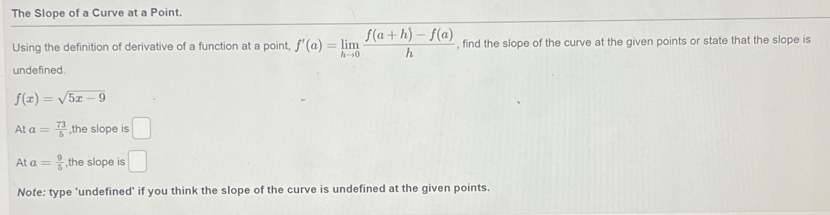Solved The Slope of a Curve at a Point.Using the definition | Chegg.com