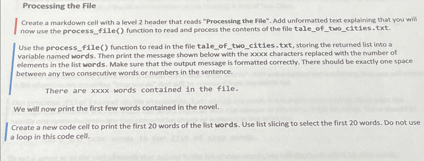 Solved Processing the FileCreate a markdown cell with a | Chegg.com
