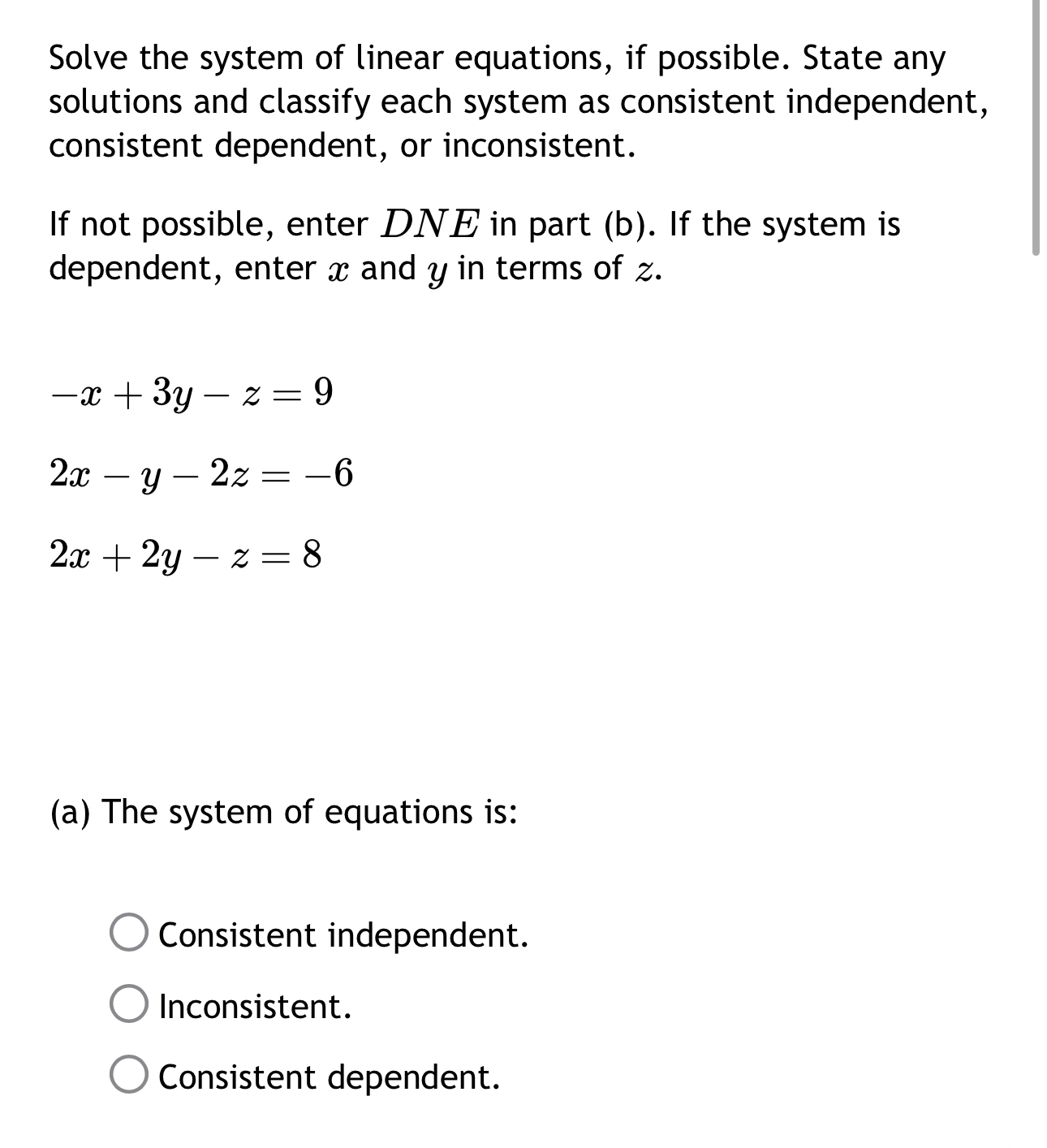 Solved Solve the system of linear equations, if possible. | Chegg.com
