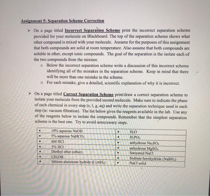 Solved Assignment 5: Separation Scheme Correction On a page | Chegg.com