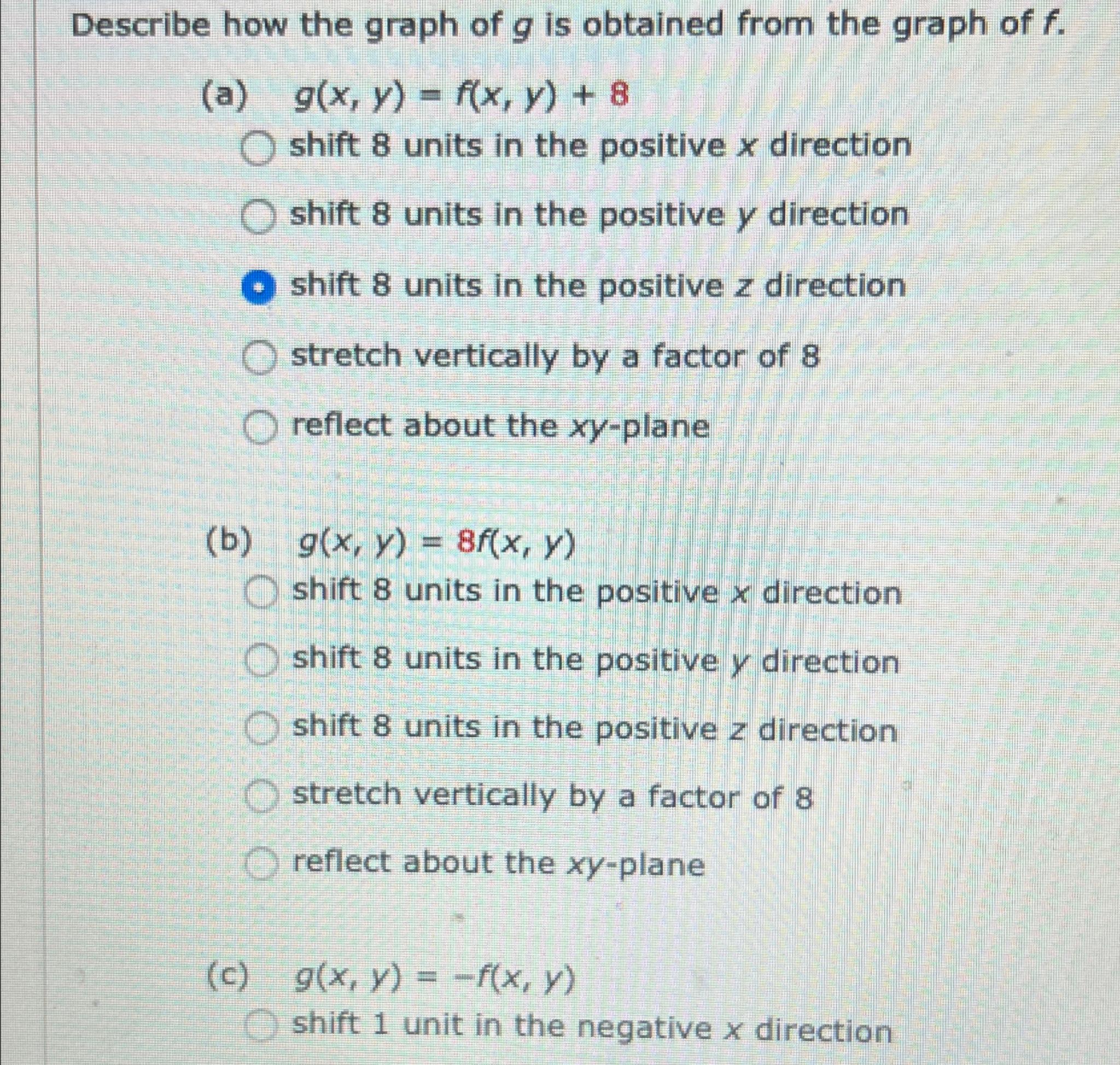 Solved Describe how the graph of g ﻿is obtained from the | Chegg.com