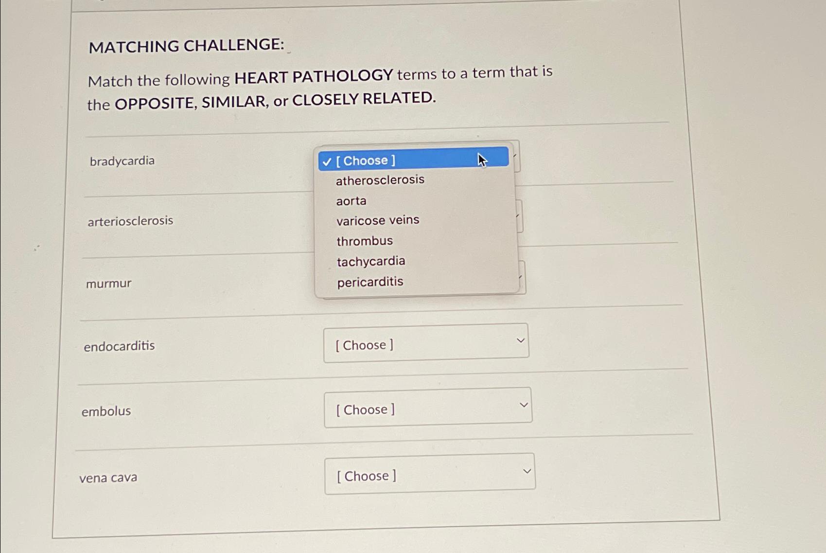 Solved MATCHING CHALLENGE:Match the following HEART | Chegg.com