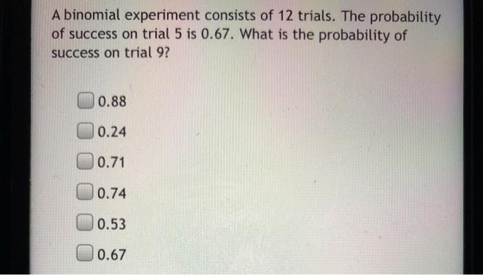 Solved A binomial experiment consists of 12 trials. The | Chegg.com