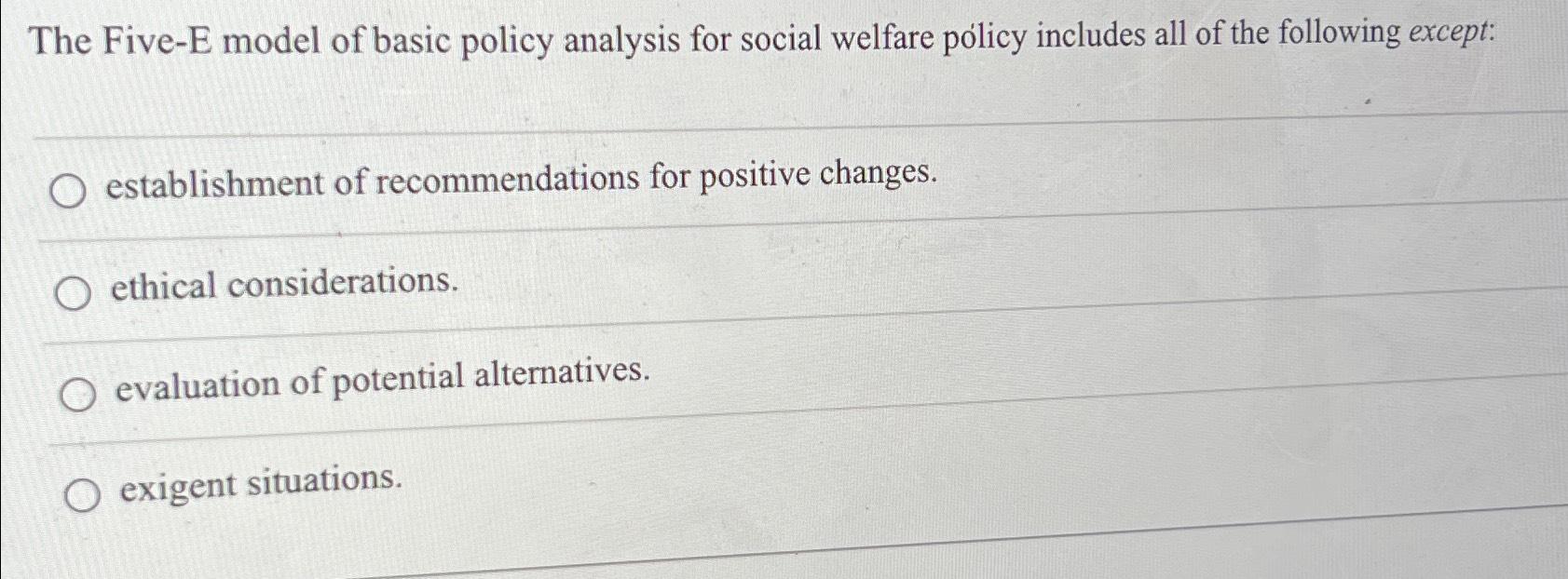 Solved The Five-E model of basic policy analysis for social | Chegg.com