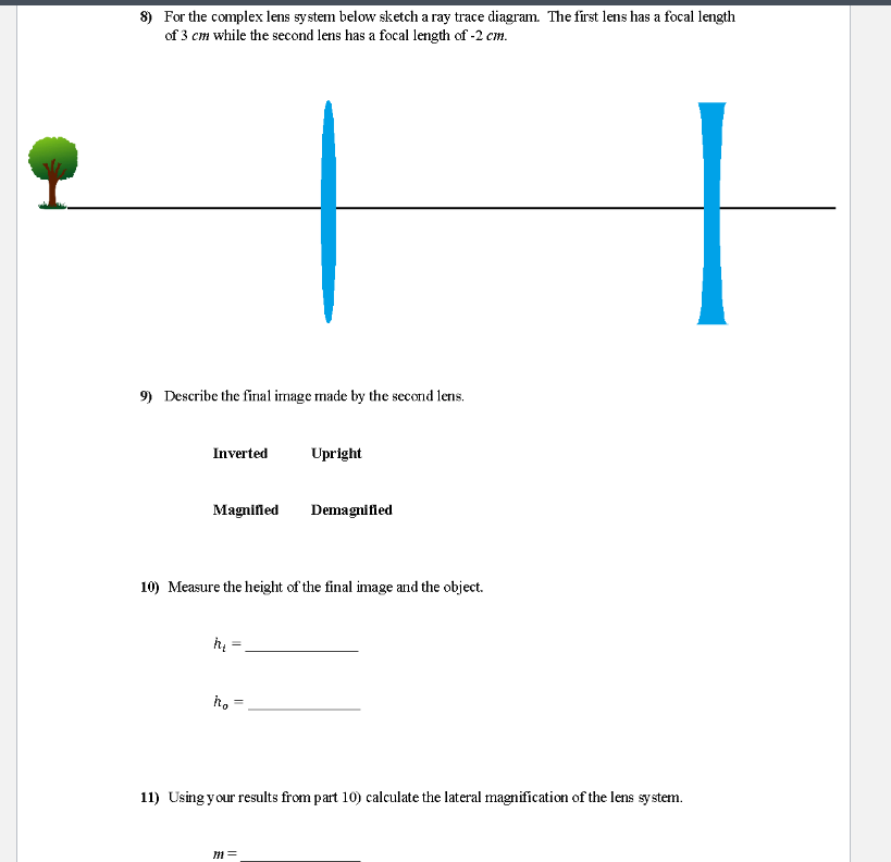 Solved 8) ﻿For the complex lens system below sketch a ray | Chegg.com
