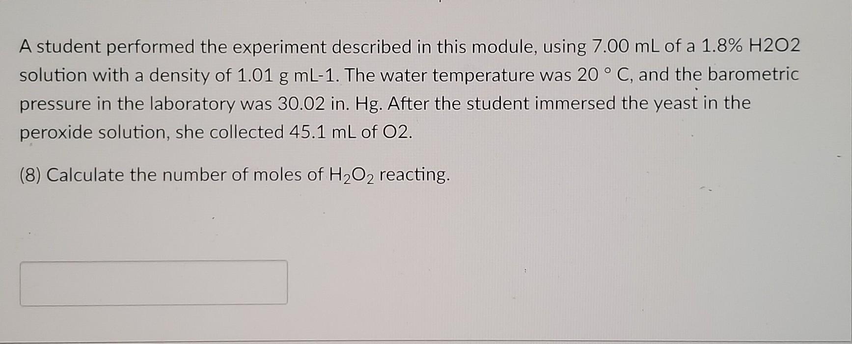 Solved A student performed the experiment described in this | Chegg.com