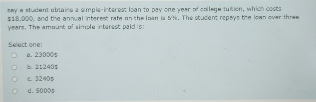 Solved say a student obtains a simple-interest loan to pay | Chegg.com