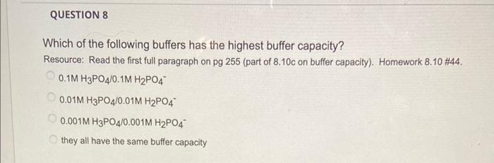 Solved Which of the following buffers has the highest buffer | Chegg.com