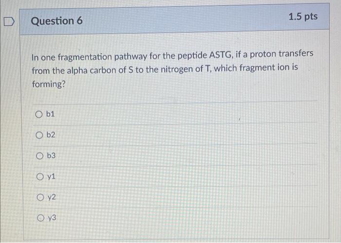 Solved In one fragmentation pathway for the peptide ASTG, if | Chegg.com