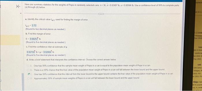 Solved (a) through (d) below a. Identiy the crecal value | Chegg.com