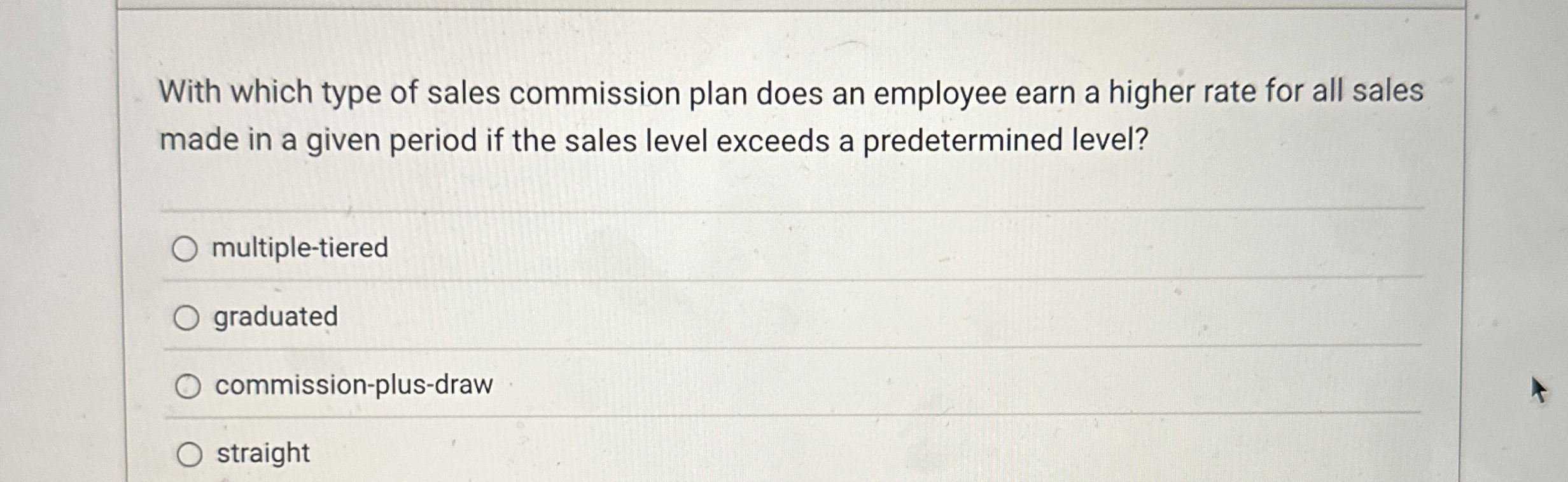 Solved With which type of sales commission plan does an | Chegg.com