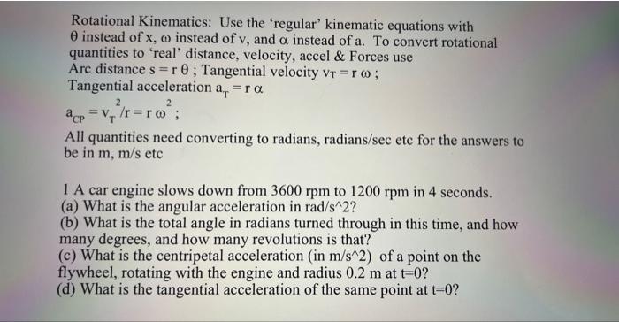 Solved Rotational Kinematics: Use the 'regular' kinematic | Chegg.com