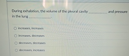 Solved During exhalation, the volume of the pleural cavity | Chegg.com