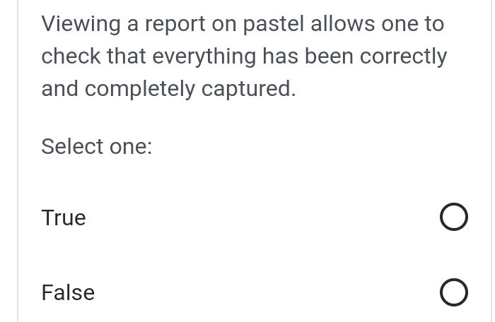 Solved Viewing a report on pastel allows one to check that | Chegg.com