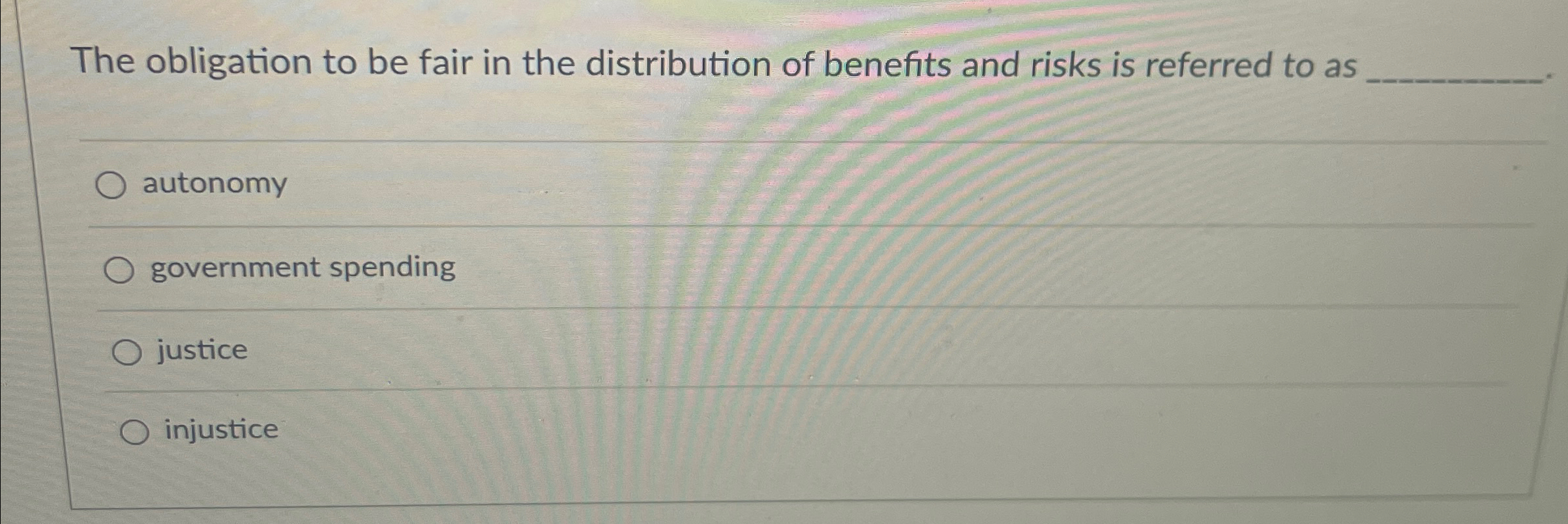 Solved The obligation to be fair in the distribution of | Chegg.com