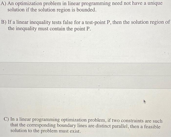 Solved A) An optimization problem in linear programming need | Chegg.com