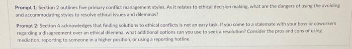 Prompt 1: Section 2 outlines five primary conflict | Chegg.com