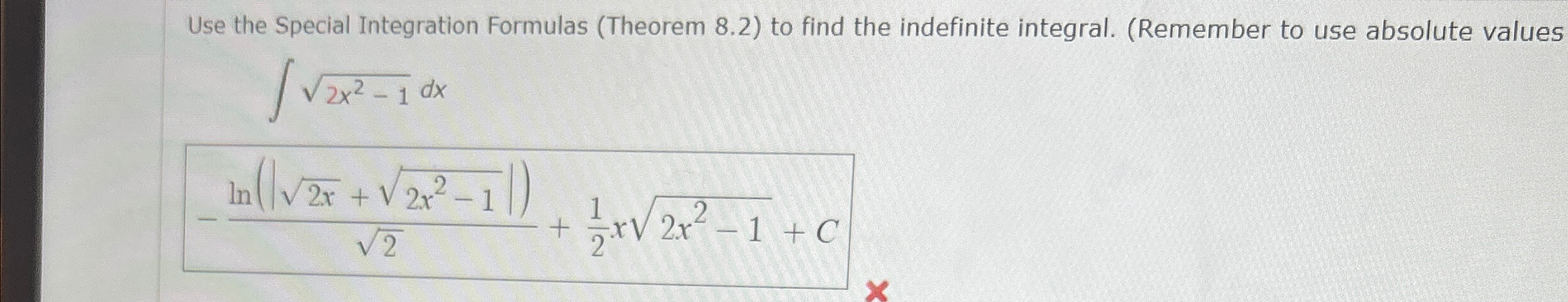Solved Use the Special Integration Formulas (Theorem 8.2) | Chegg.com
