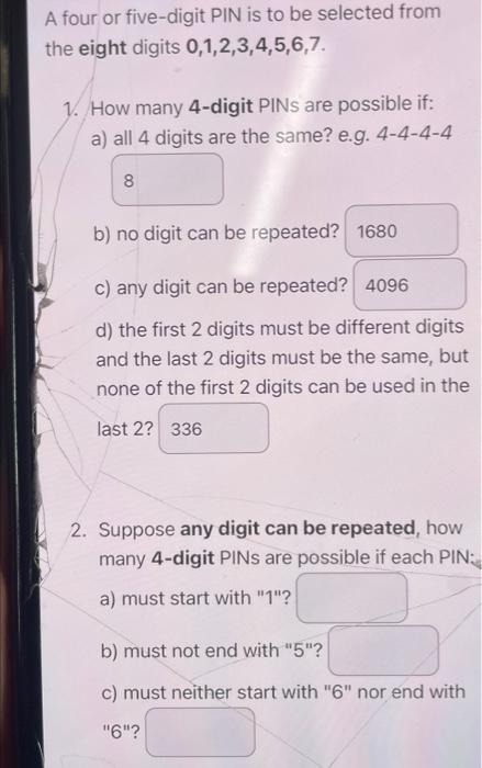 Solved A four or five-digit PIN is to be selected from the | Chegg.com