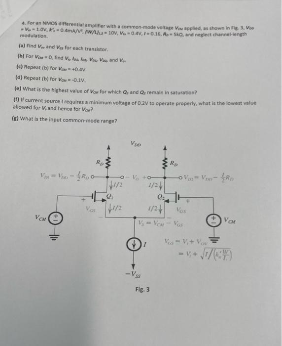 Solved 4. For an NMOS differential amplifier with a | Chegg.com