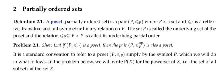 Solved 2 Partially ordered sets Definition 2.1. A poset | Chegg.com
