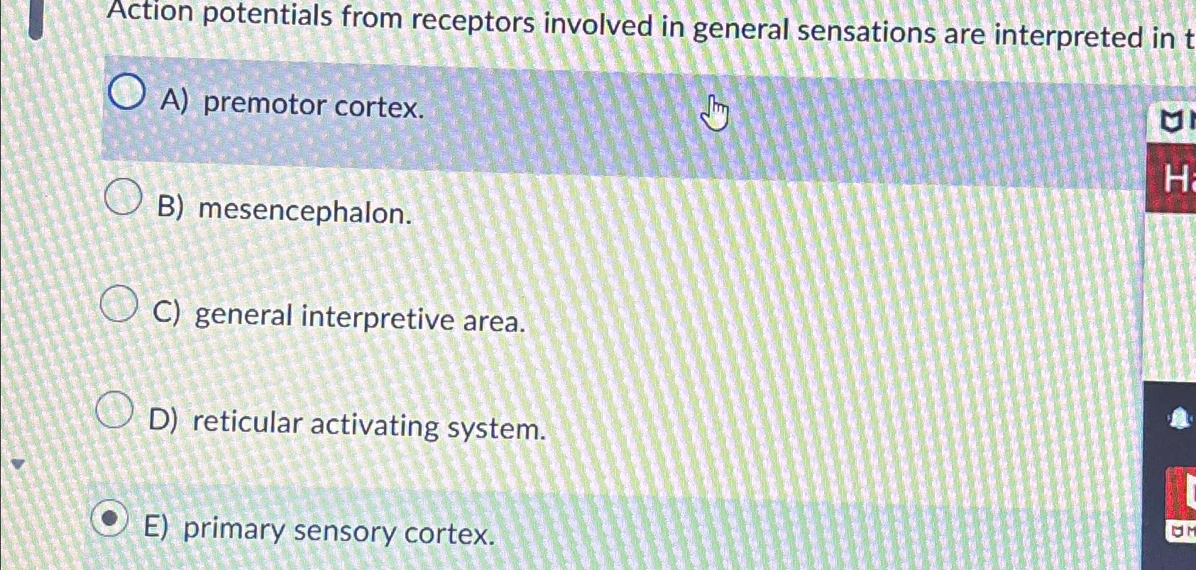 Solved Action potentials from receptors involved in general | Chegg.com