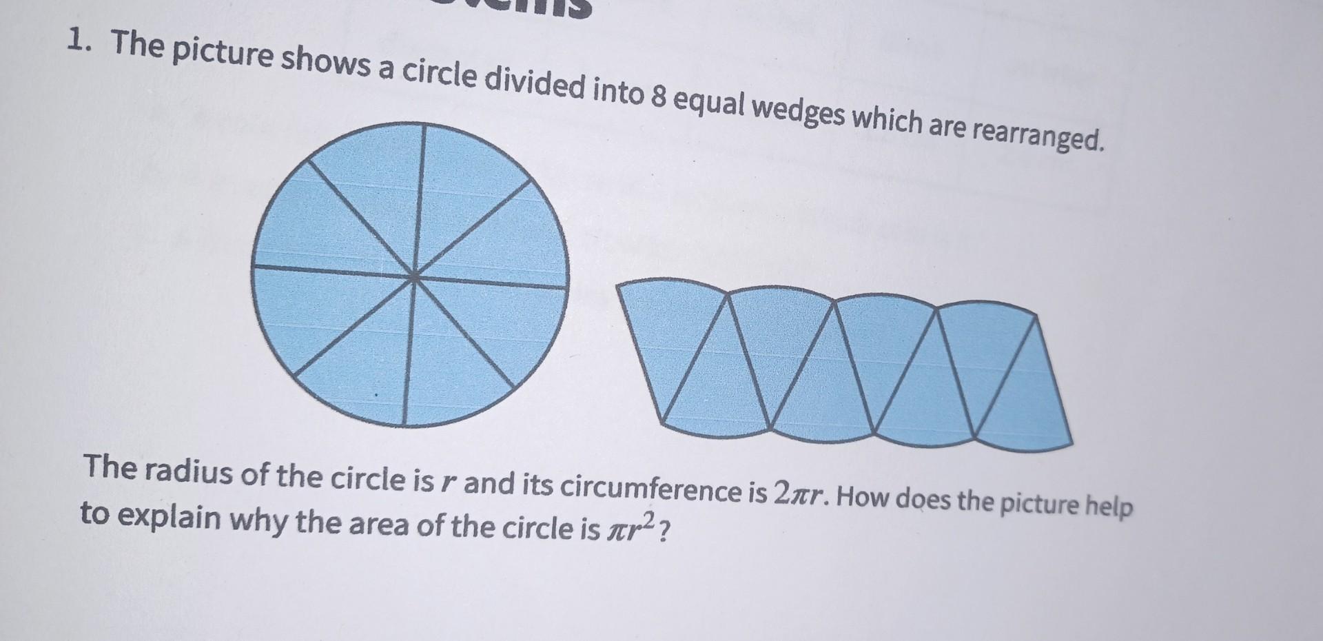 Solved 1. The picture shows a circle divided into 8 equal | Chegg.com