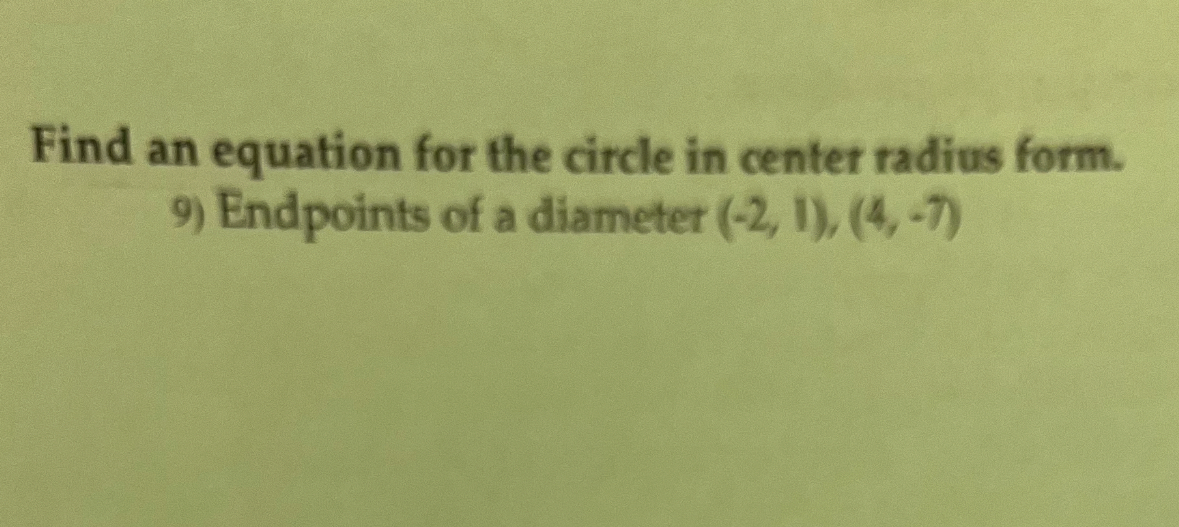 Solved Find an equation for the circle in center radius | Chegg.com