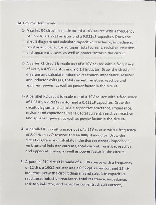 Solved AC Review Homework: 1- A series RC circuit is made | Chegg.com