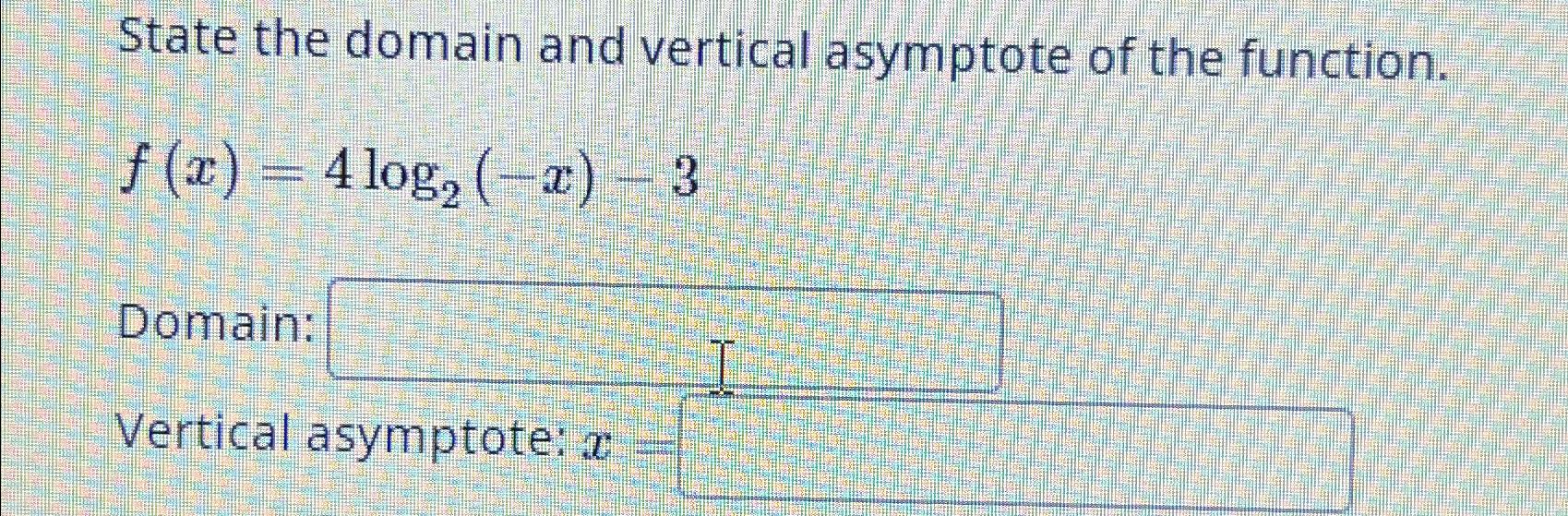Solved State the domain and vertical asymptote of the | Chegg.com