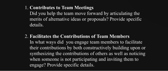 1. Contributes to Team Meetings Did you help the team | Chegg.com