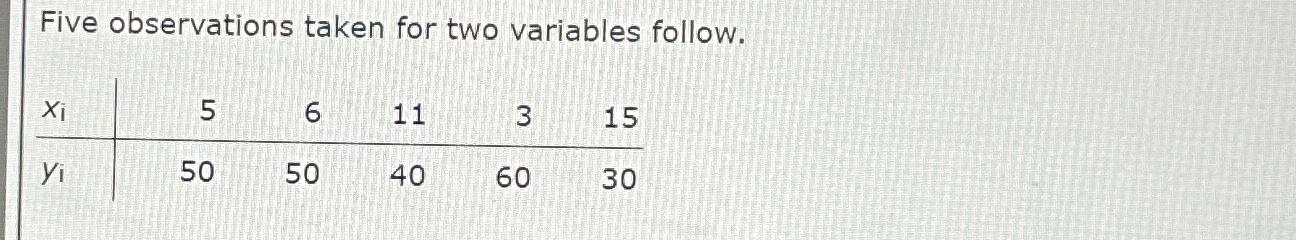Solved Five observations taken for two variables | Chegg.com