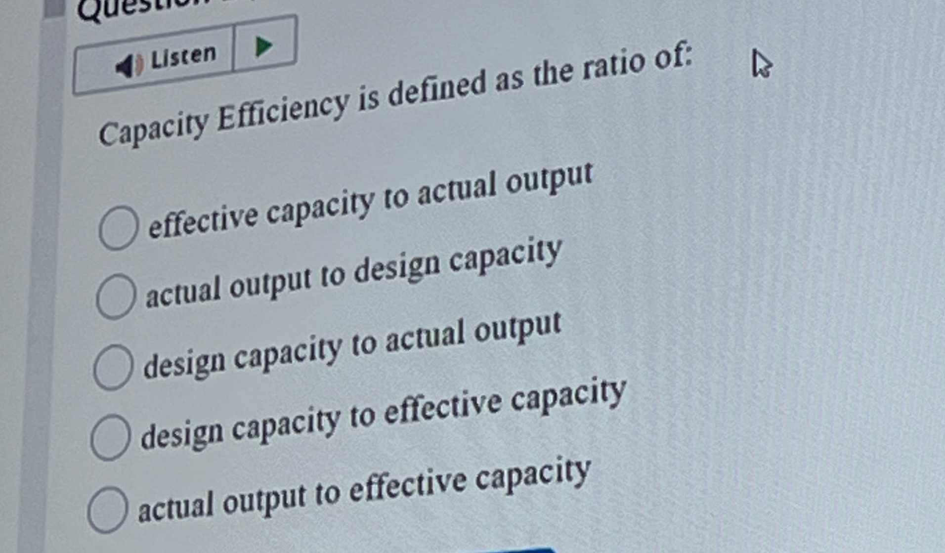 Solved ListenCapacity Efficiency is defined as the ratio | Chegg.com