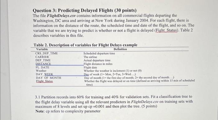 Solved Question 3: Predicting Delayed Flights (30 points) | Chegg.com