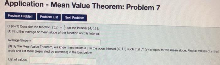 Solved Application - Mean Value Theorem: Problem 2 Previous | Chegg.com
