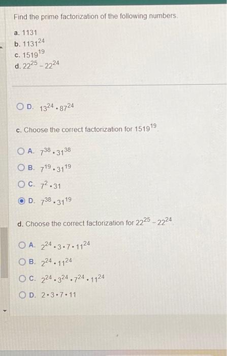 Solved Find the prime factorization of the following | Chegg.com