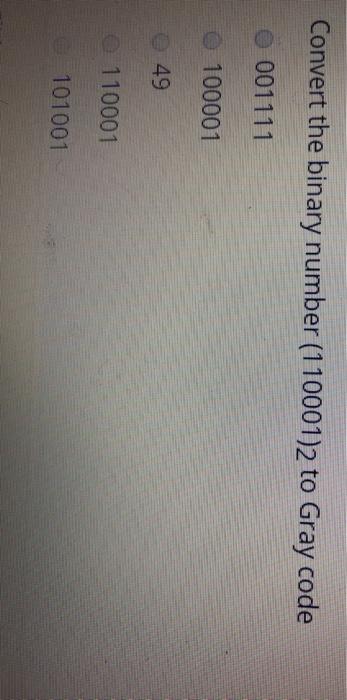 Solved Convert the binary number (110001)2 to Gray code | Chegg.com