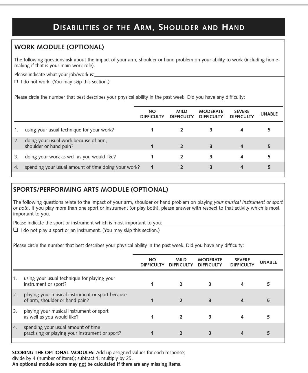 Solved The Disabilities Of The Arm Shoulder And Hand Dash