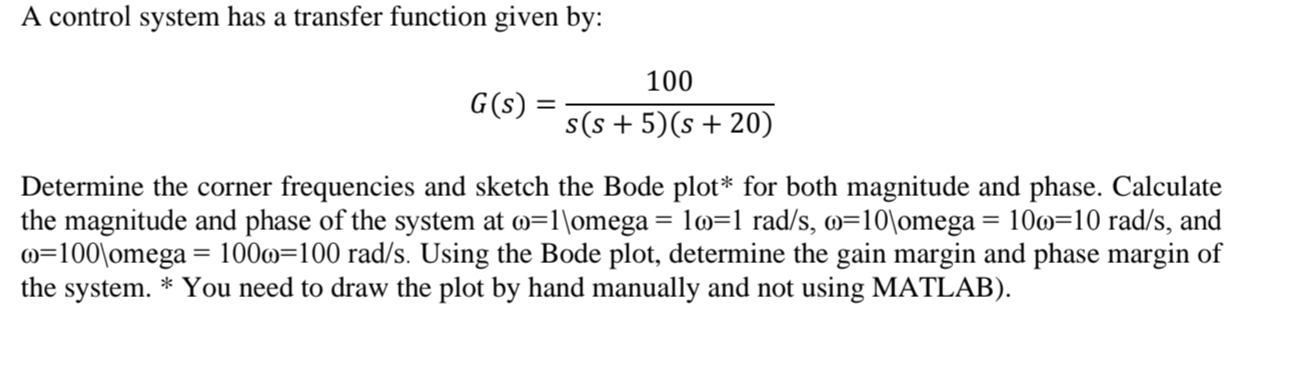 Solved A control system has a transfer function given | Chegg.com