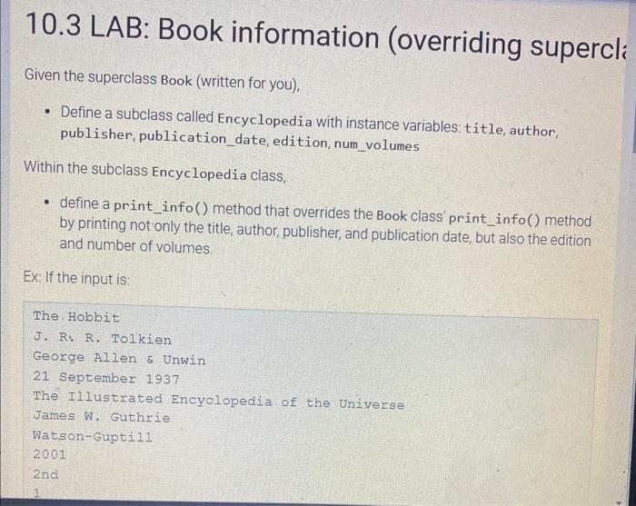 Given the superclass Book (written for you), - Define | Chegg.com