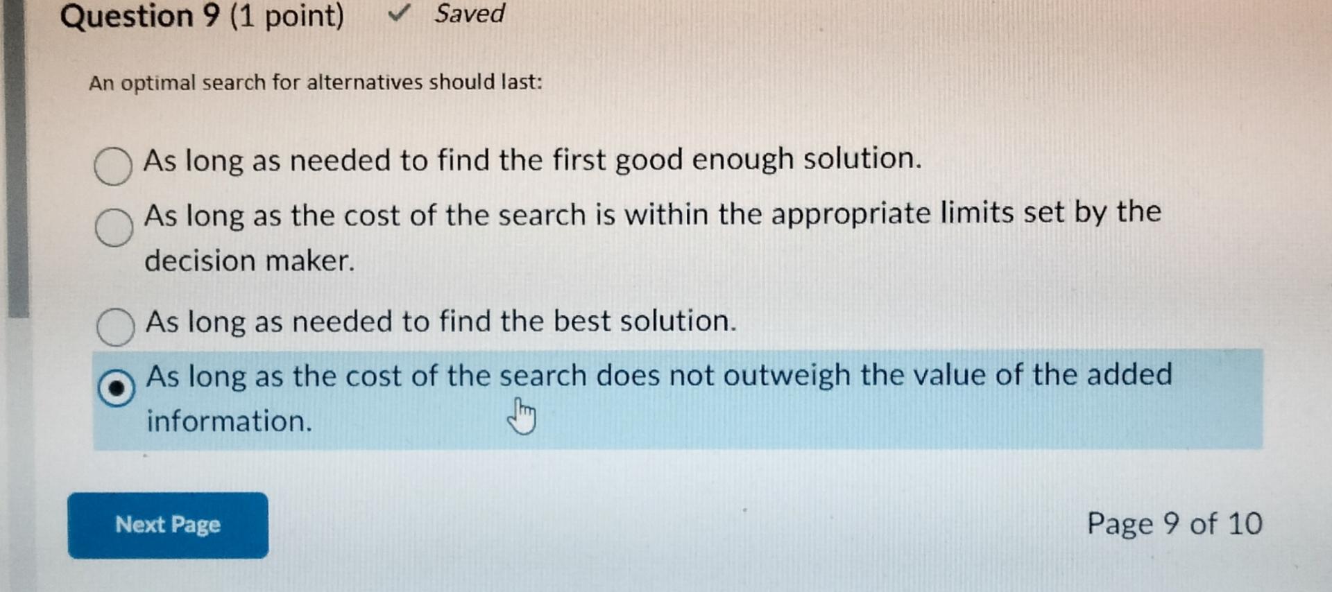 Solved Question 9 (1 ﻿point) ﻿SavedAn optimal search for | Chegg.com