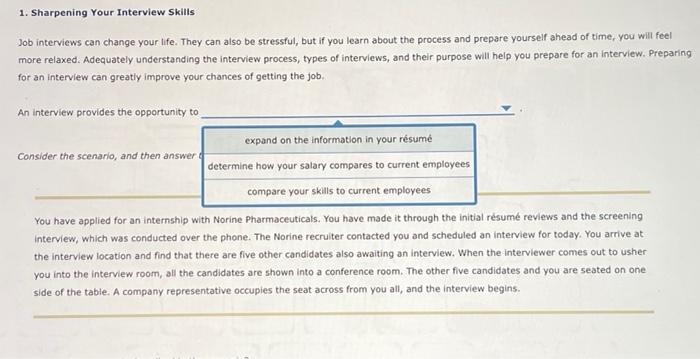 Solved 1. Sharpening Your Interview Skills Job interviews | Chegg.com