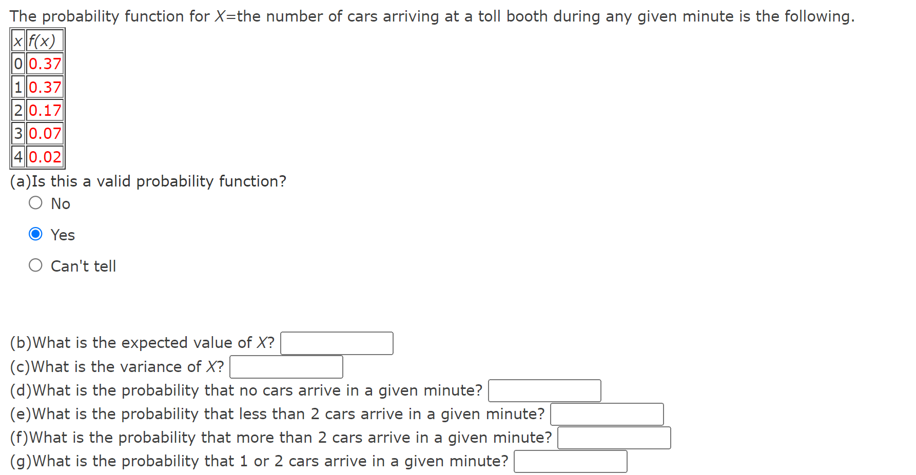 Solved The probability function for x= ﻿the number of cars | Chegg.com