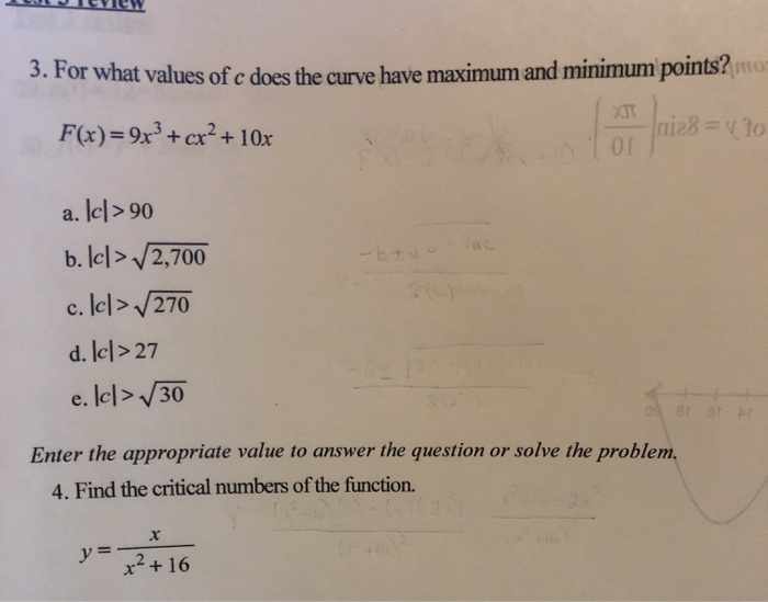 Solved 3. For what values of c does the curve have maximum | Chegg.com